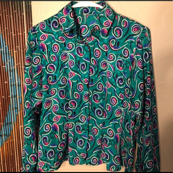 Vintage | Tops | Vintage 8s Button Up Blouse Multi Colored | Poshmark